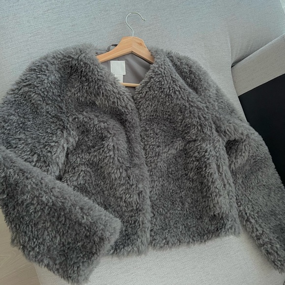 H&M | Jackets & Coats | Woman Grey Faux Fur Jacket From Hm | Poshmark